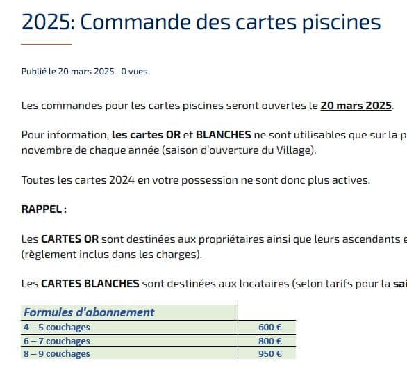 2025: Commande des cartes piscines - CAP ESTEREL ASCAPE