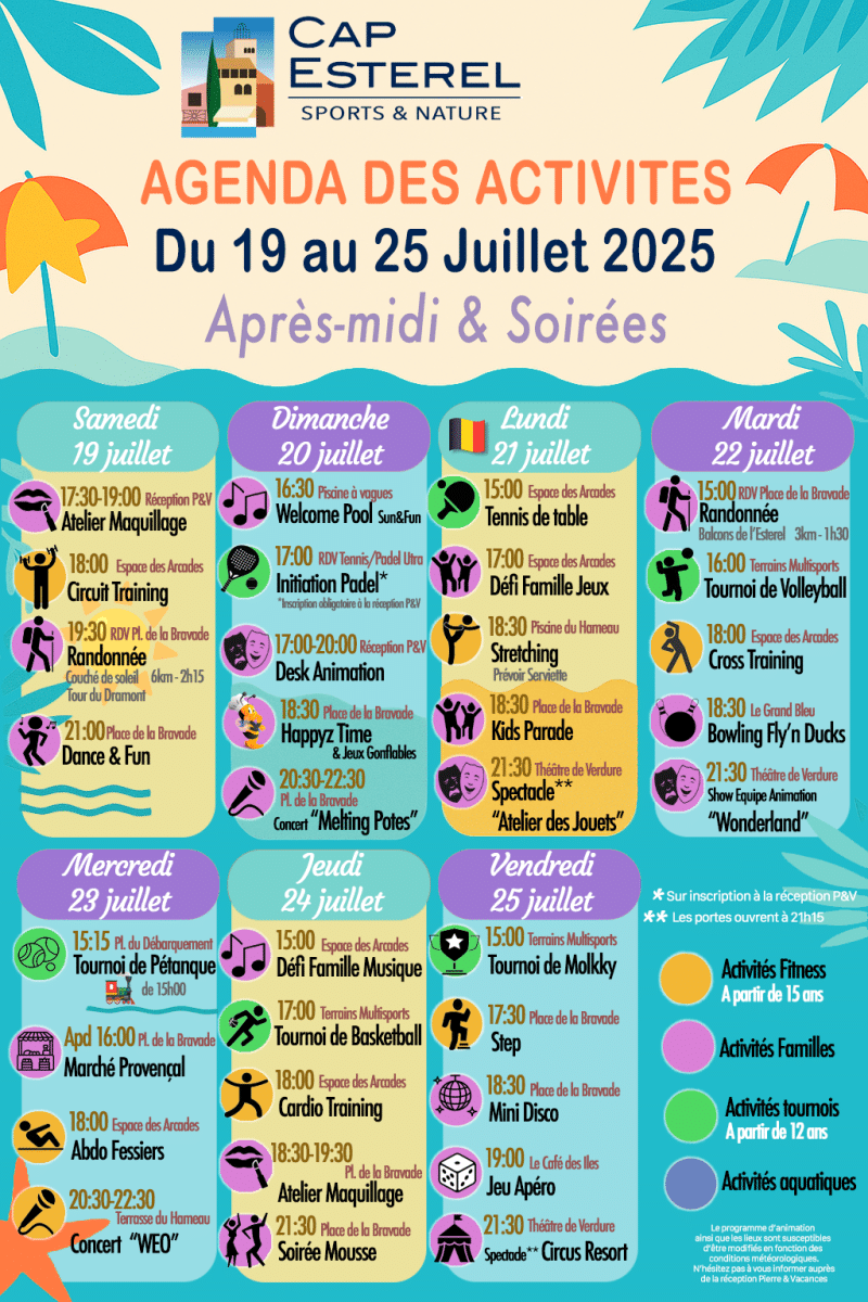 Programme des animations du 19 au 25 juillet - CAP ESTEREL ASCAPE